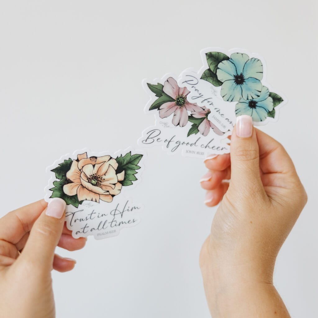 Pray-Trust-Cheer Floral Stickers - Chad & Erin